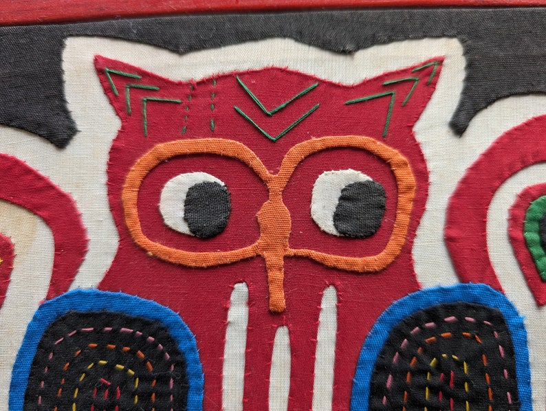 Vintage MCM Kuna Mola Owl Double Framed Handmade Panama Wall Art With ...