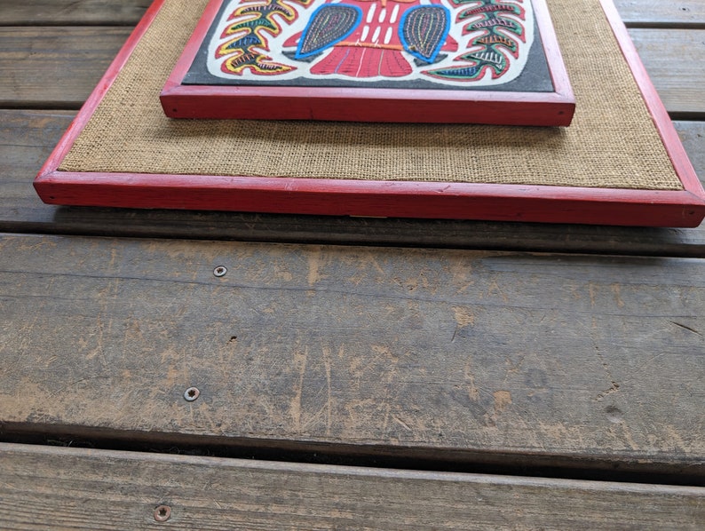 Vintage MCM Kuna Mola Owl Double Framed Handmade Panama Wall Art With ...