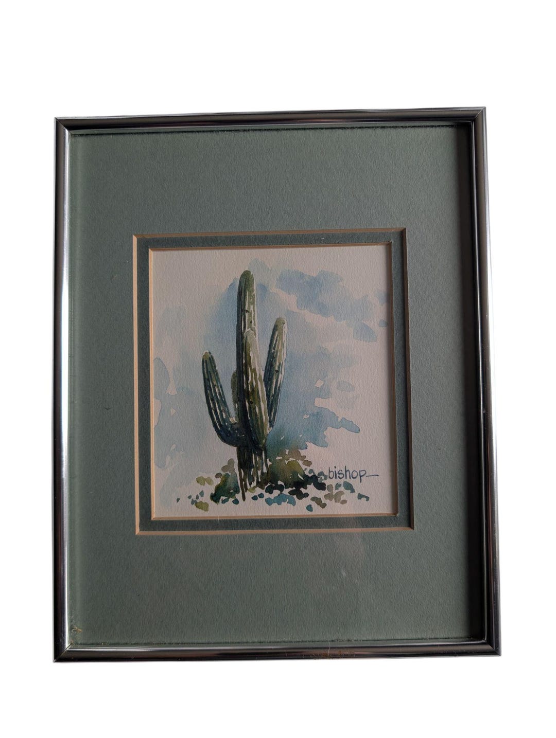 Jerold Bishop Signed Original Watercolor Framed Matted Cactus Saguaro ...
