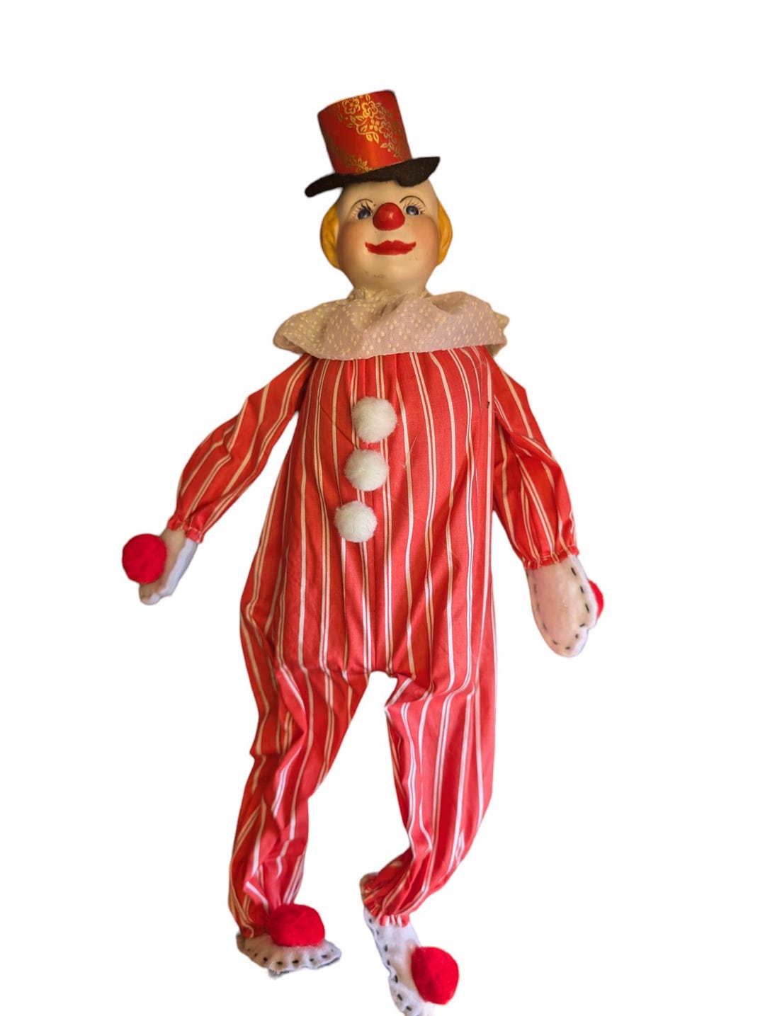 Vintage 18" Tall Unknown Era Porcelain Head Circus Clown Doll With ...