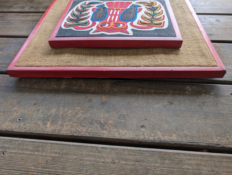 Vintage MCM Kuna Mola Owl Double Framed Handmade Panama Wall Art With ...