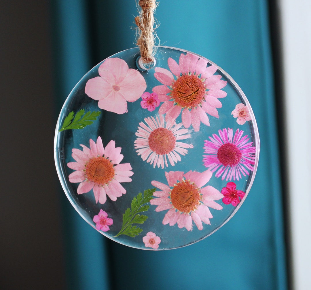 Resin Sun Catcher, Pressed Flower, Flower Sun Catcher, Handmade Resin ...