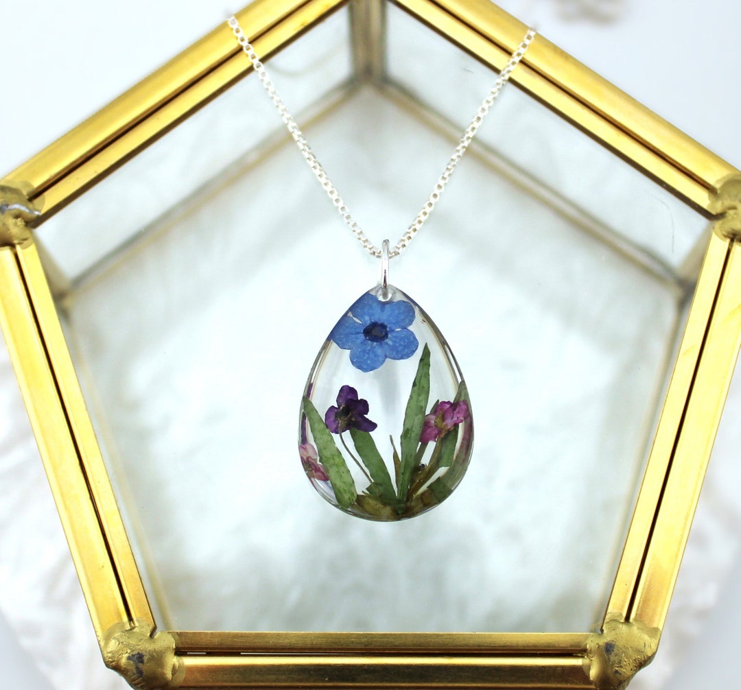 Resin Flower Necklace, Dry Flower Necklace, Pressed Flower, Resin ...