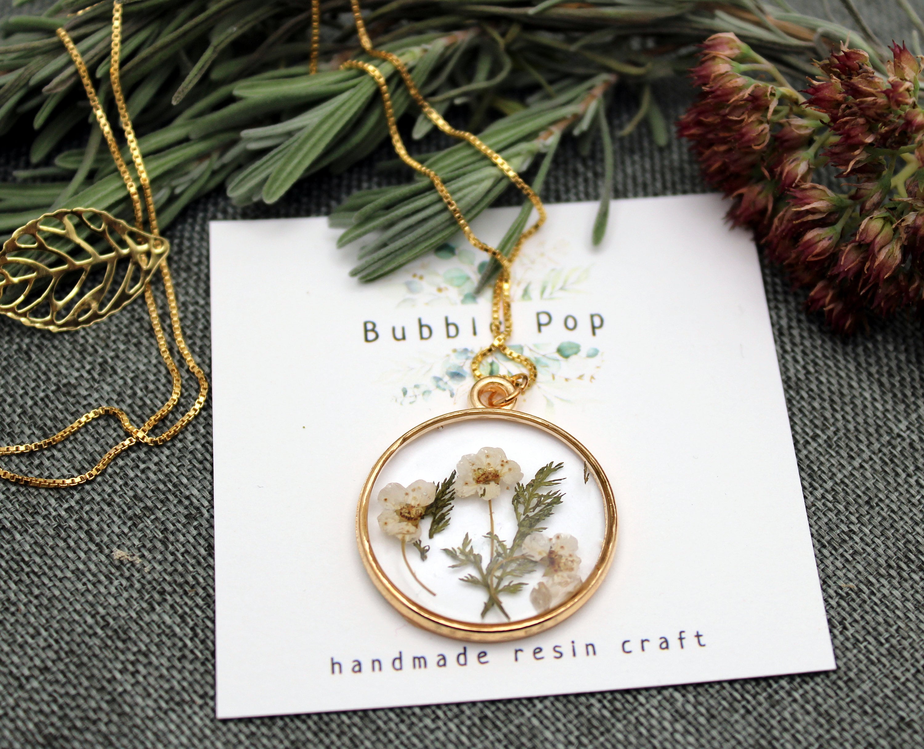 Resin Flower Necklace, Dry Flower Necklace, Pressed Flower, Resin ...