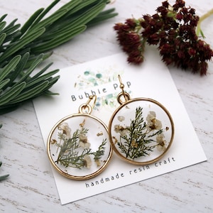 Pressed Flower Earrings, Resin Flower, Dry Flower Earrings, White ...