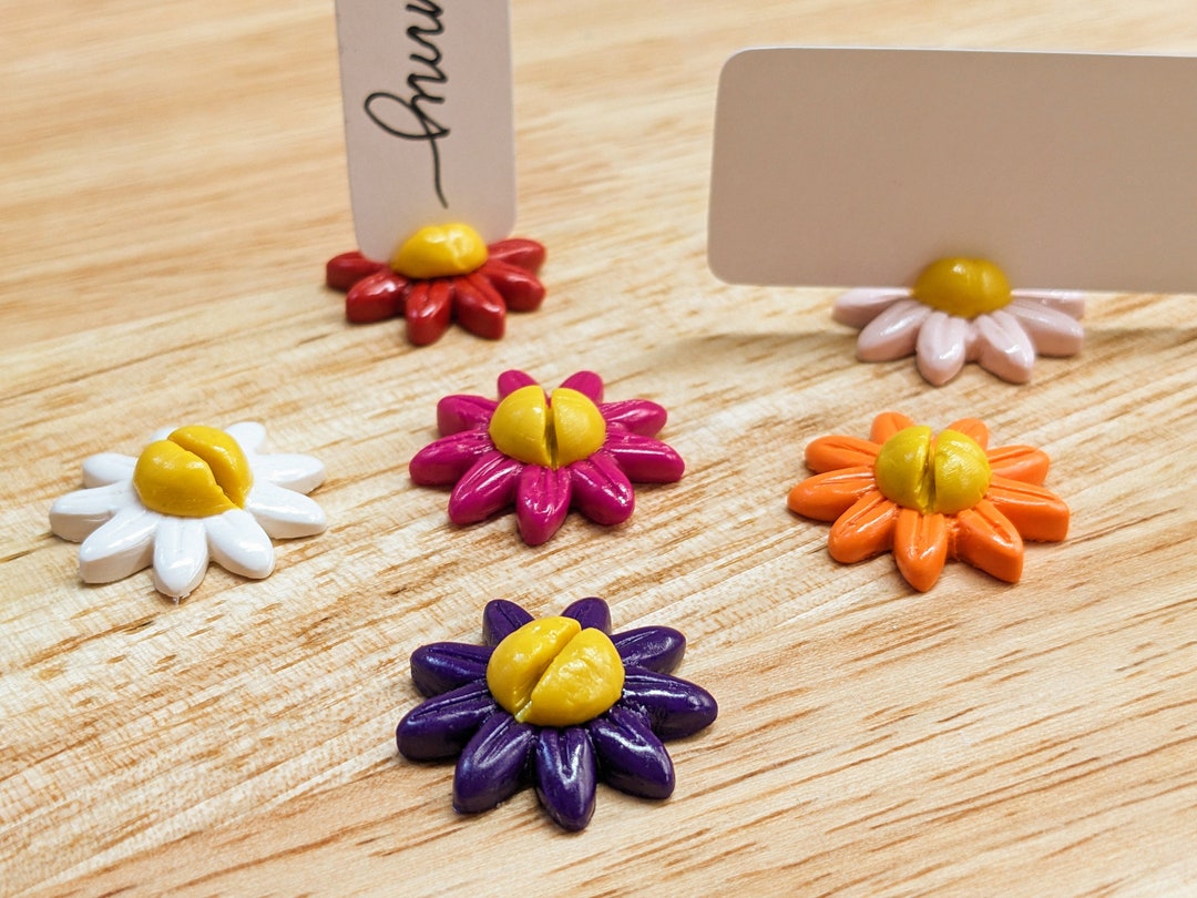 Colorful Daisy Flower Place Card Holder, Small Handmade Floral Clay ...