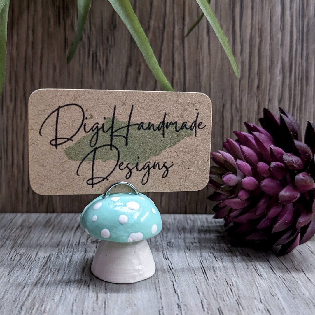 Mint Green Mushroom Clay Place Card Holder, Small Colorful Handmade ...