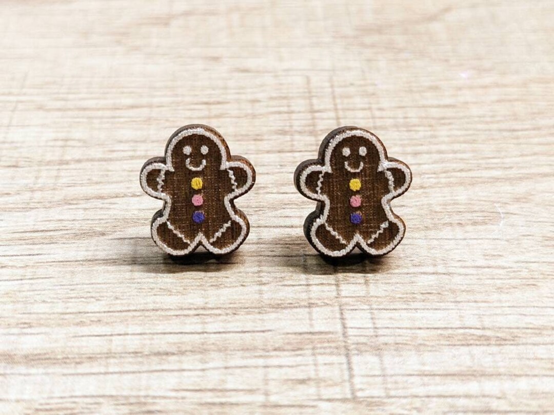 Gingerbread Man Stud Earrings // Christmas Gift Earrings / Hand Painted ...