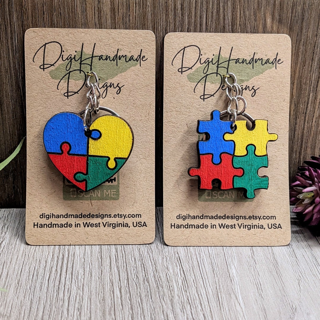 Autism Awareness Keychains, Puzzle Heart, Square Puzzle - Etsy