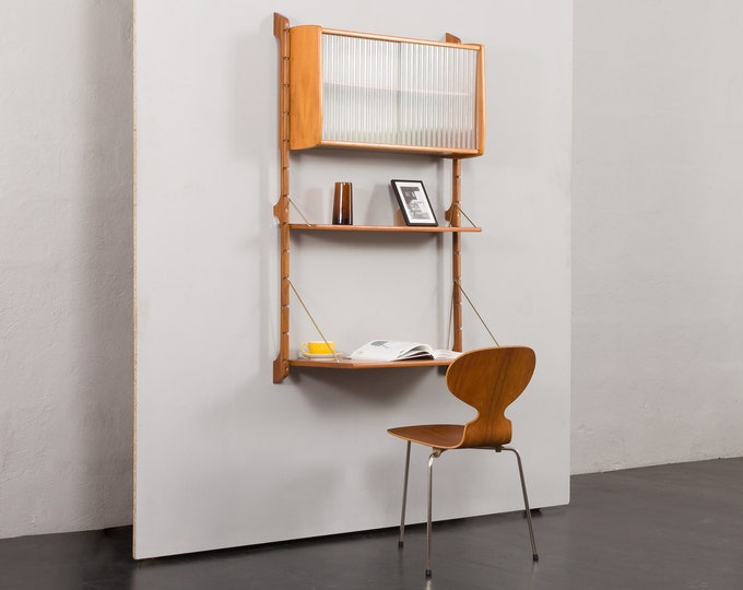 John Texmon, Ergo Teak Wall Unit With Desk and Glass Cabinet, Norway ...