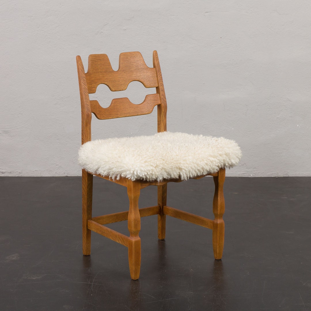 Oak Razor Blade Chair in Natural Sheepskin by Henning Kjaernulf - Etsy