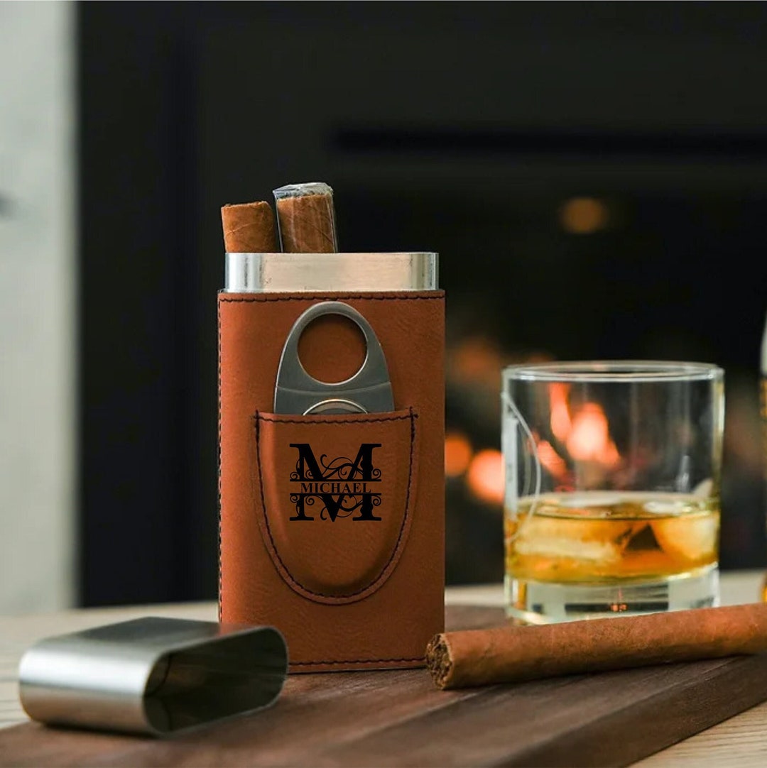 Personalized Cigar Case With Cutter - Groomsmen Gifts, Cigar Travel ...