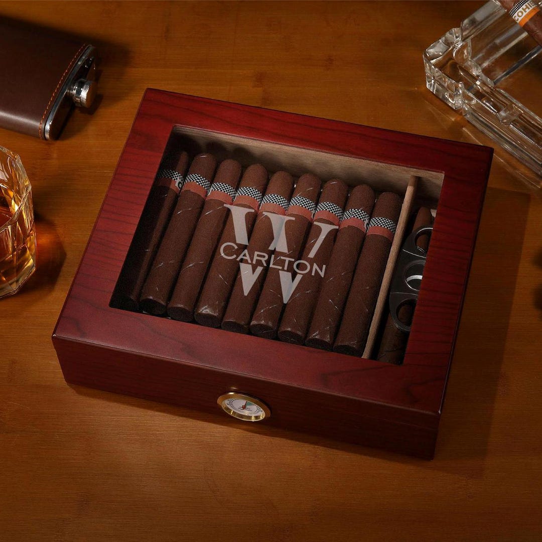Personalized Cigar Humidor - Wooden Cigar Aficionado Box, Custom Cigar ...