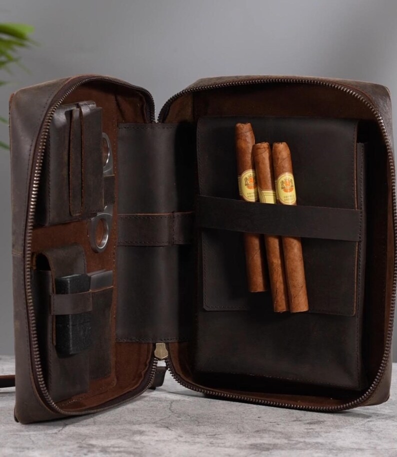 Personalized Leather Travel Cigar Case – Monogrammed Cigar Holder ...