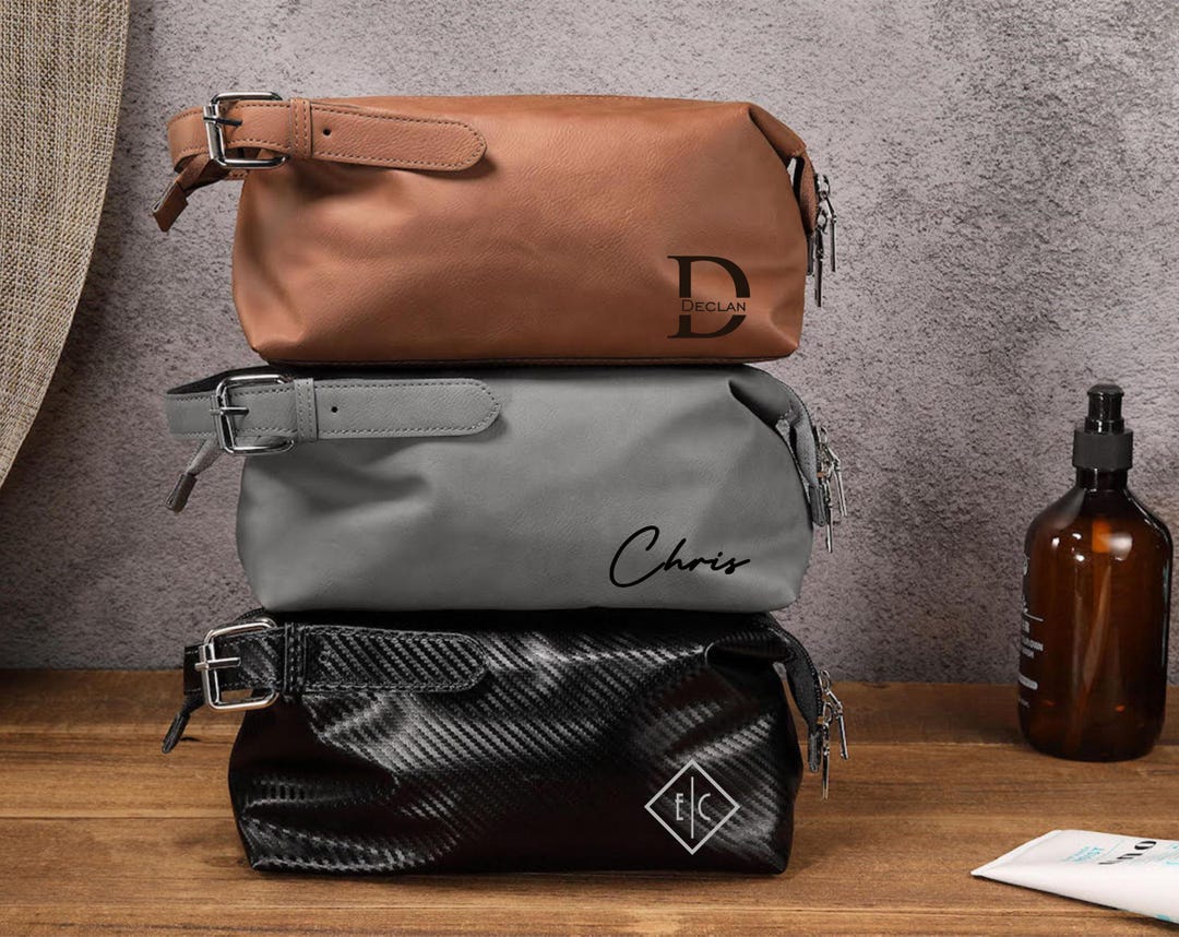 Engraved Leather Dopp Kit – Mens Toiletry Bag, Groomsmen Gift, Travel ...