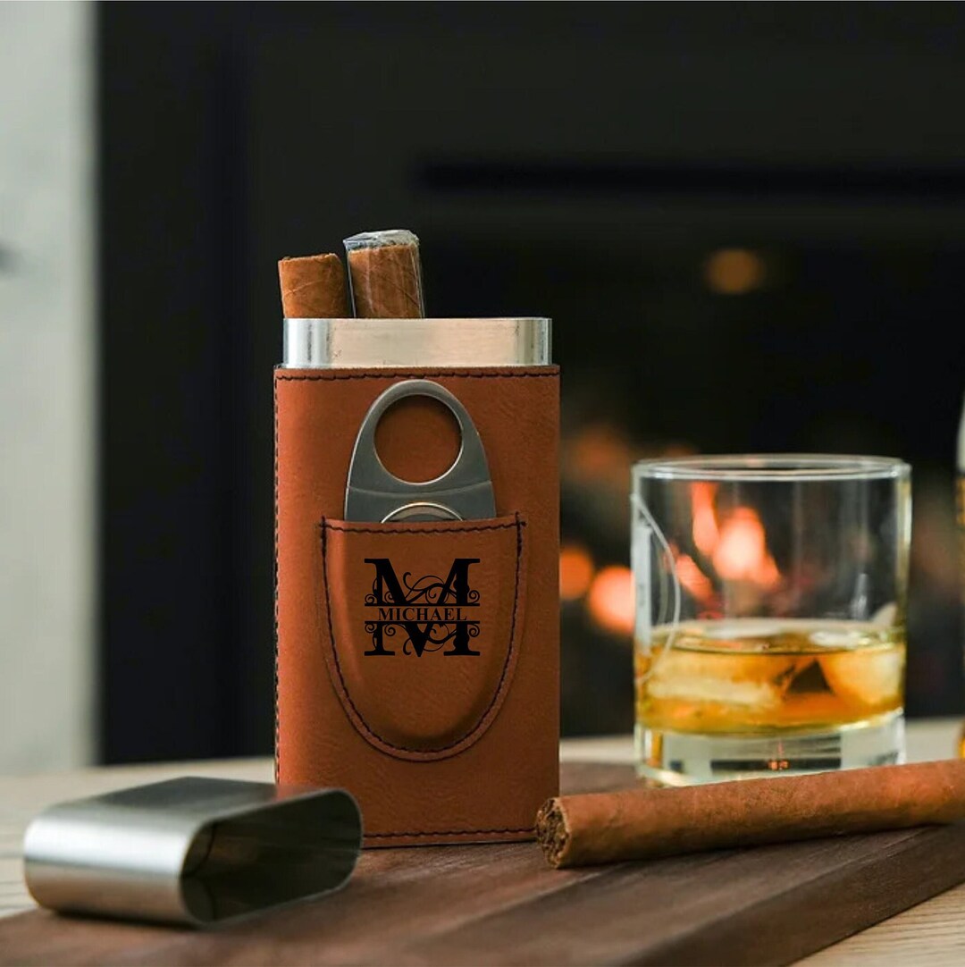 Personalized Monogram Cigar Case With Cutter Cigar Aficionado Travel ...