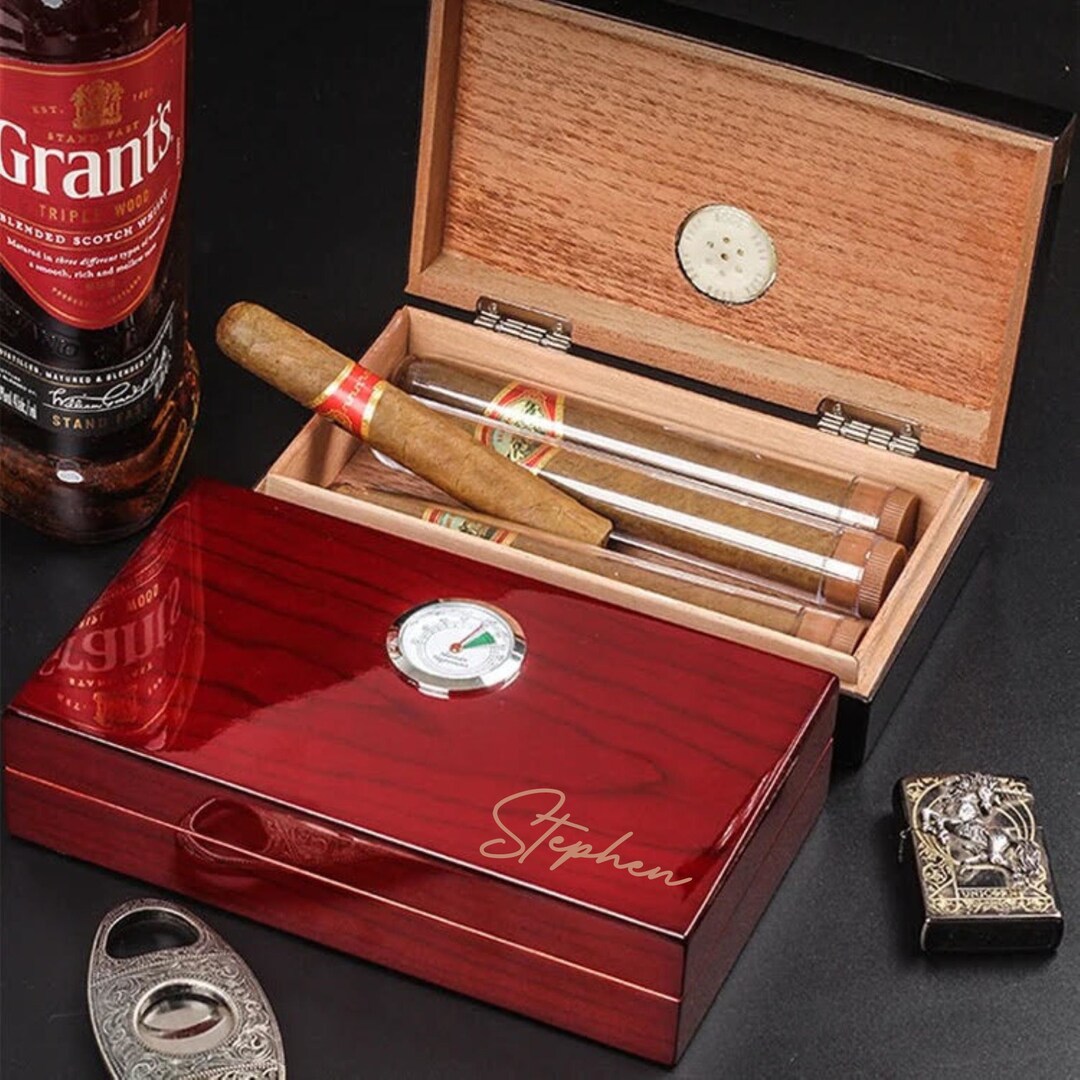 Personalized Cigar Humidor Case – Piano Finish Travel Humidor ...