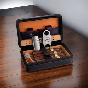 Personalized Humidor Cigar Case With Accessories, Leather Cigar Case ...