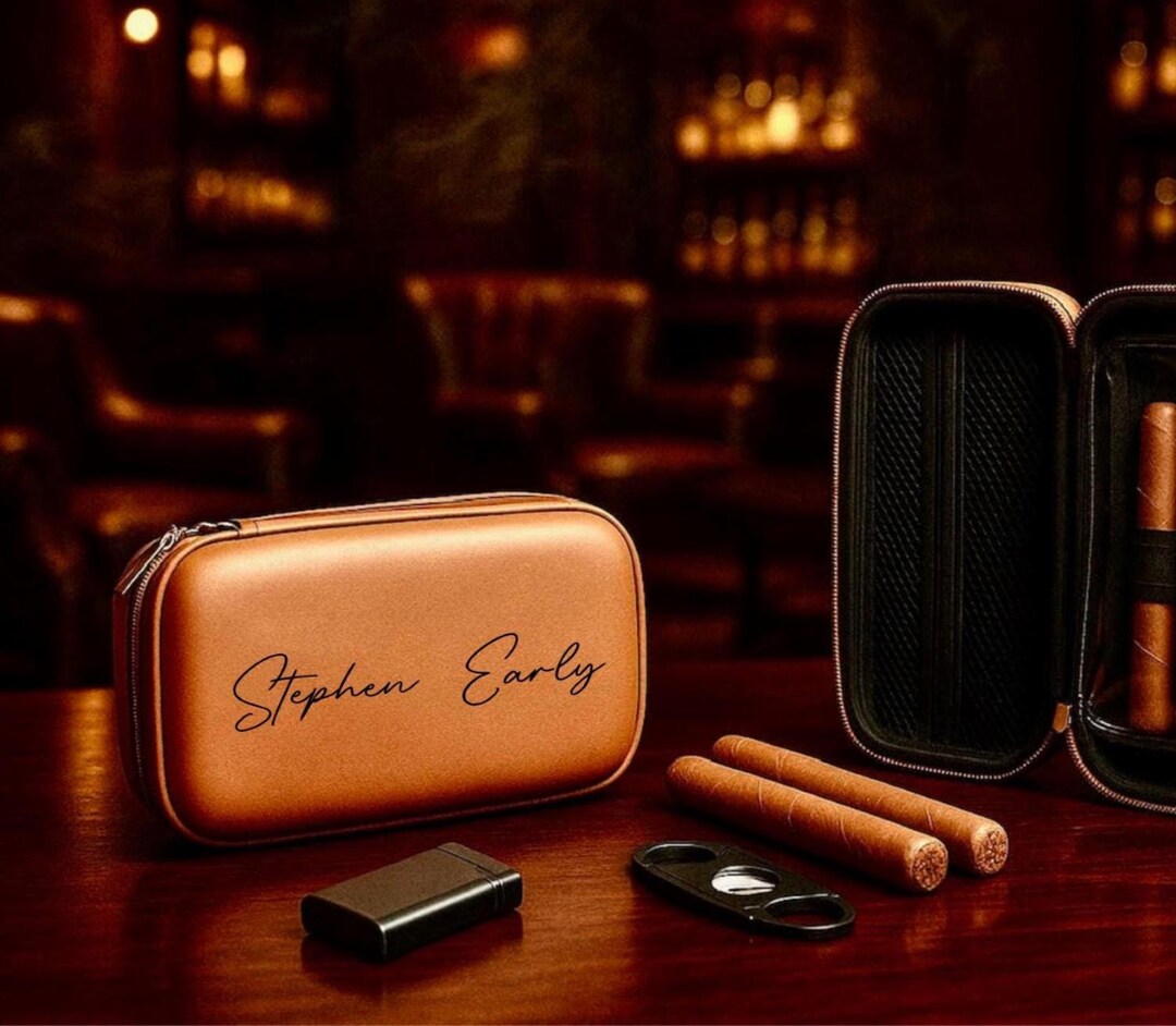 Personalized Vegan Leather Cigar Case – Engraved Travel Humidor, Smoker ...