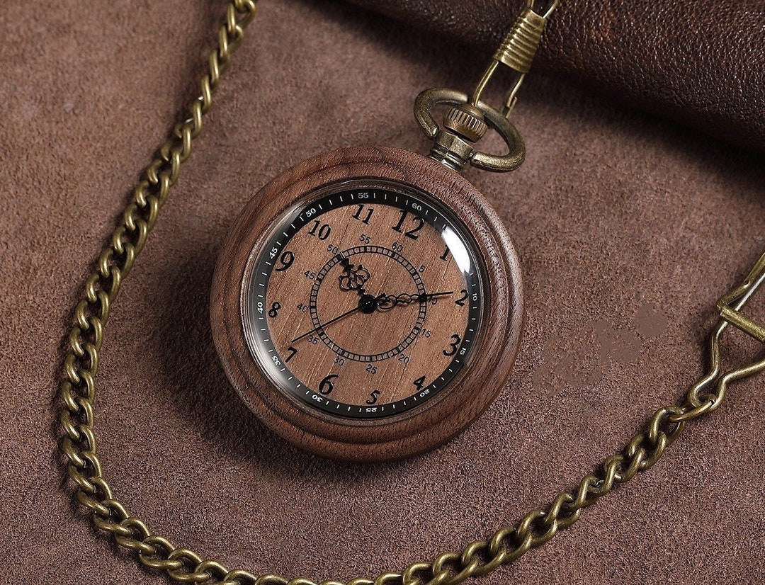 Personalized Walnut Wood Pocket Watch: Engraved Keepsake Gift - Etsy