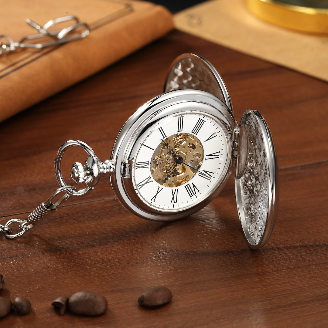 Personalized Double Hunter Pocket Watch: Stainless Steel Mechanical ...