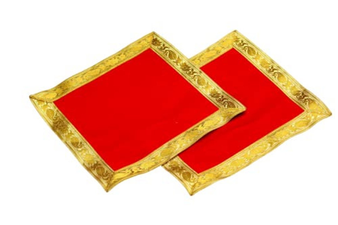 Hijet Red Velvet-2 Pooja Cloths Mats Aasan Holy Pooja Mats for God ...