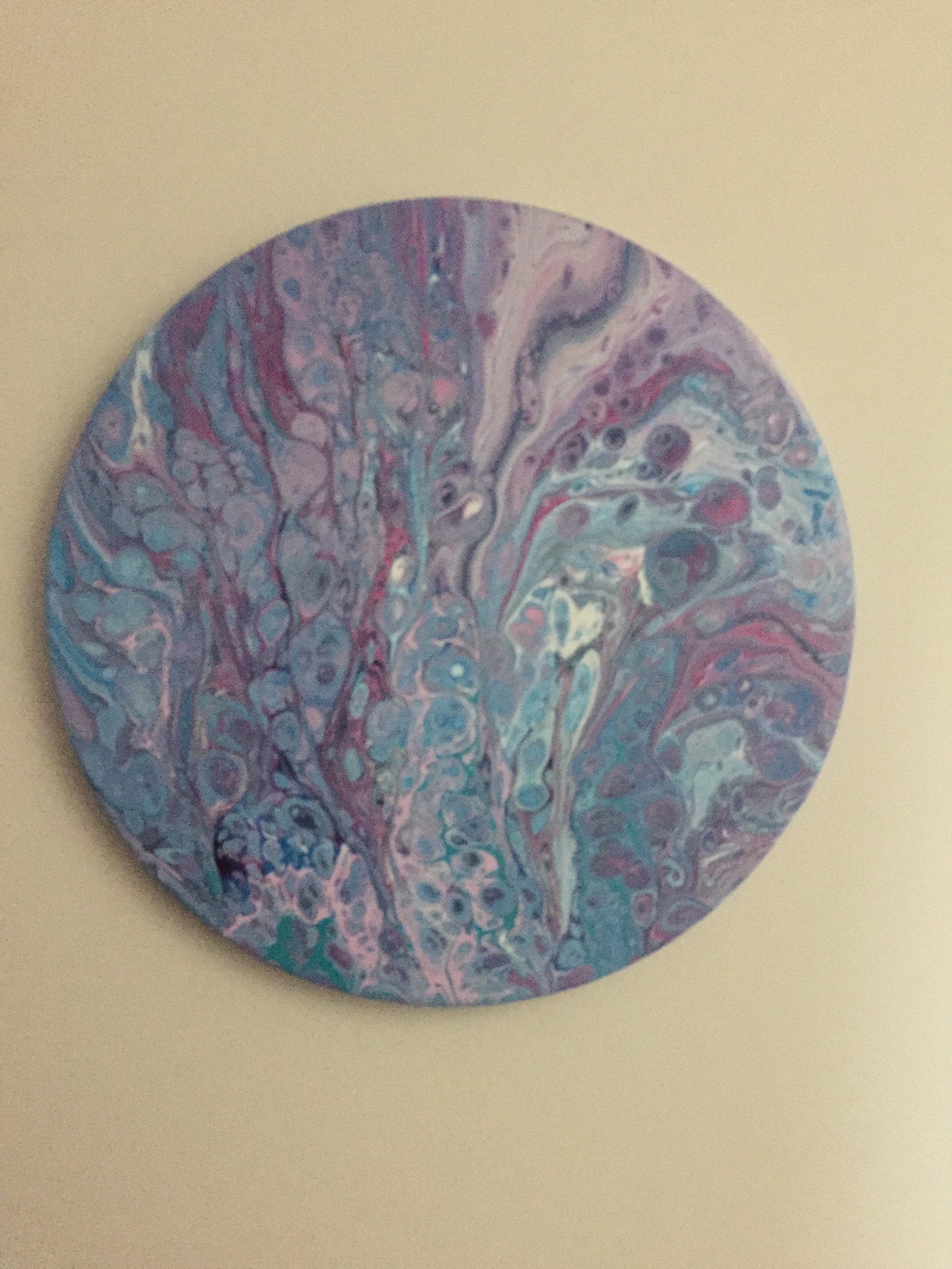 40 cm Round circular Acrylic Pour Painting Blue purple pink | Etsy