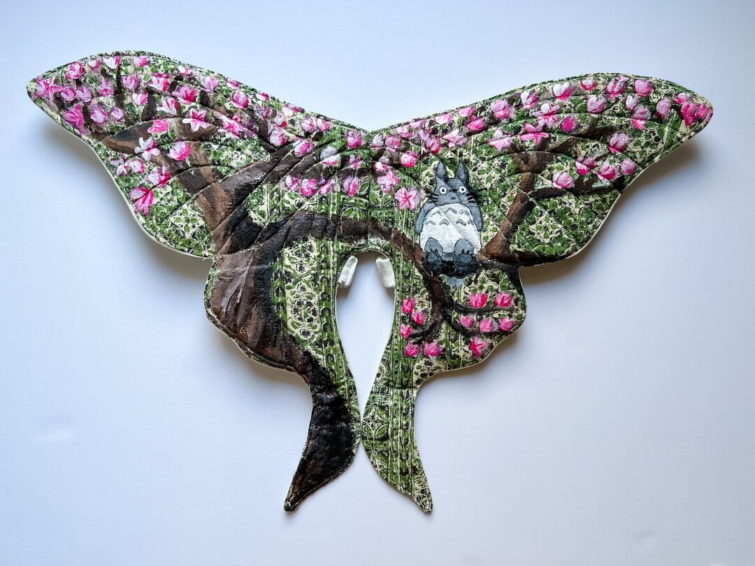 Adult Totora Luna Moth Fairy Wings on Vintage Green Fabric, Adult Fairy ...