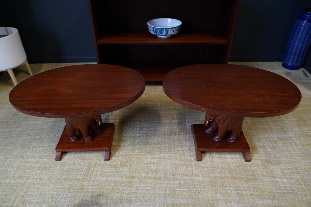 Nigerian Mahogany Side Tables With Carved Elephant Base C. 1950-1960s ...