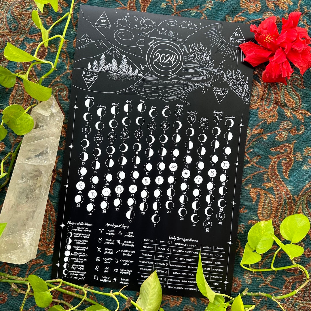 2024 Moon Phase and Sign Calendar Daily Planetary Correspondences Lunar ...
