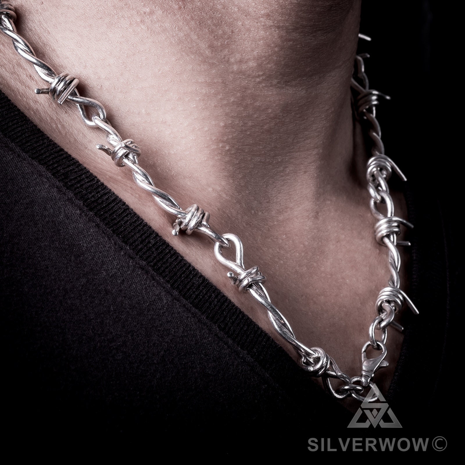 Barb Wire Necklace Chain Solid 925 Sterling Silver Totally Etsy Uk