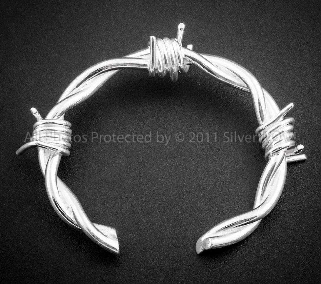 Barb Wire Bangle Bracelet | Mens Barbed Wire Wristwear | 925 Solid ...