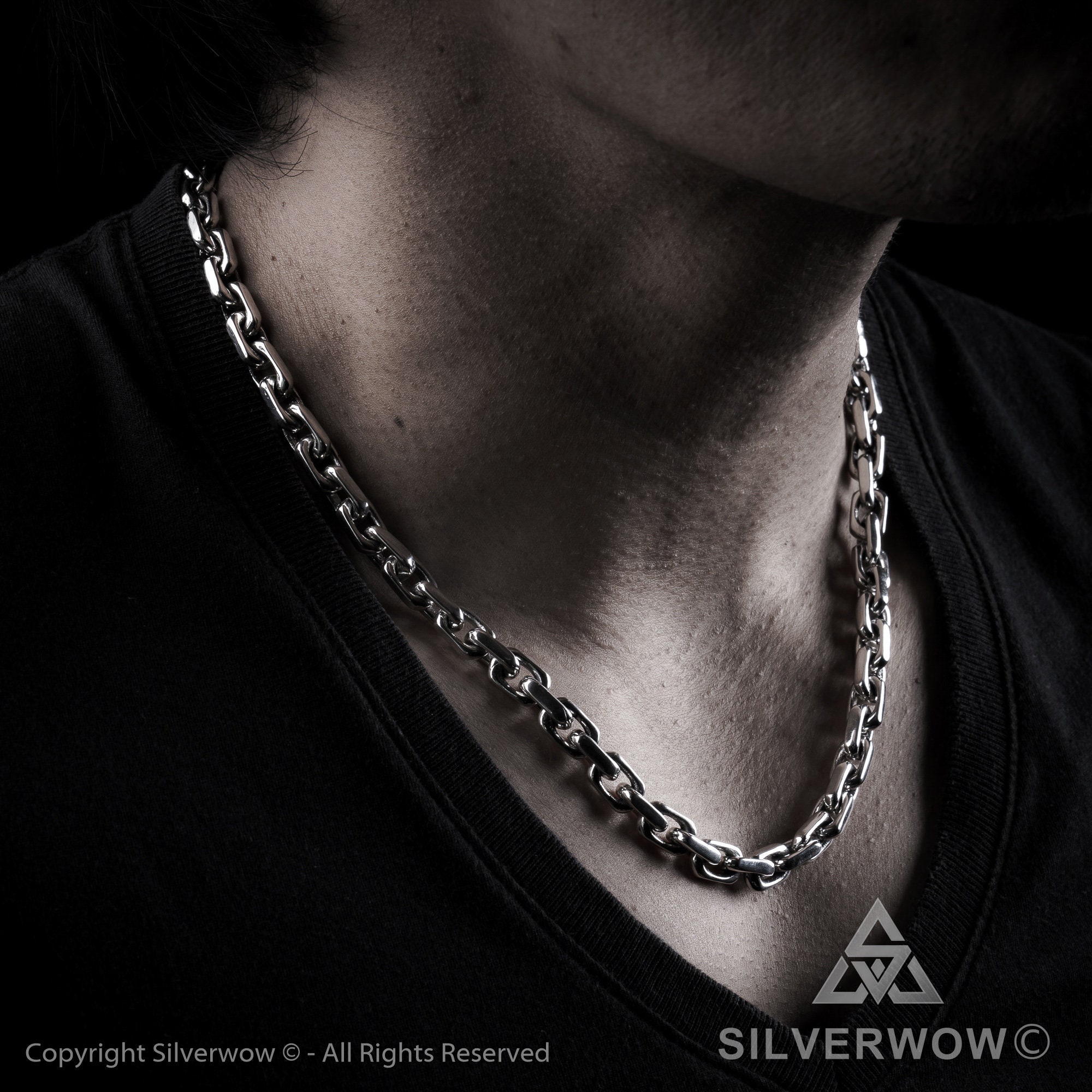 Chain Link Necklace 8mm Wide Nice Heavy Sterling Silver. - Etsy UK