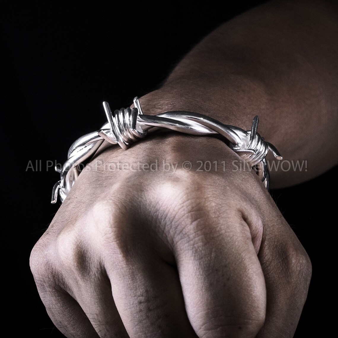 Barb Wire Bangle Bracelet | Mens Barbed Wire Wristwear | 925 Solid ...