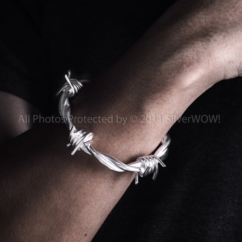 Barb Wire Bangle Bracelet Mens Barbed Wire Wristwear 925 - Etsy