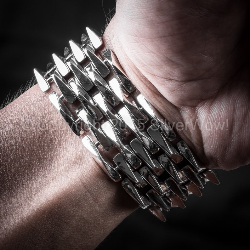 Mens Heavy SPIKE Bracelet. Unique Unusual Wide Design 925 | Etsy
