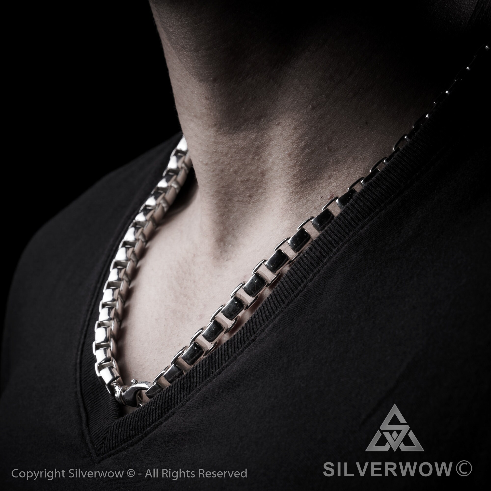 Box Chain Silver Mens Necklace 8mm Wide Heavy | Etsy