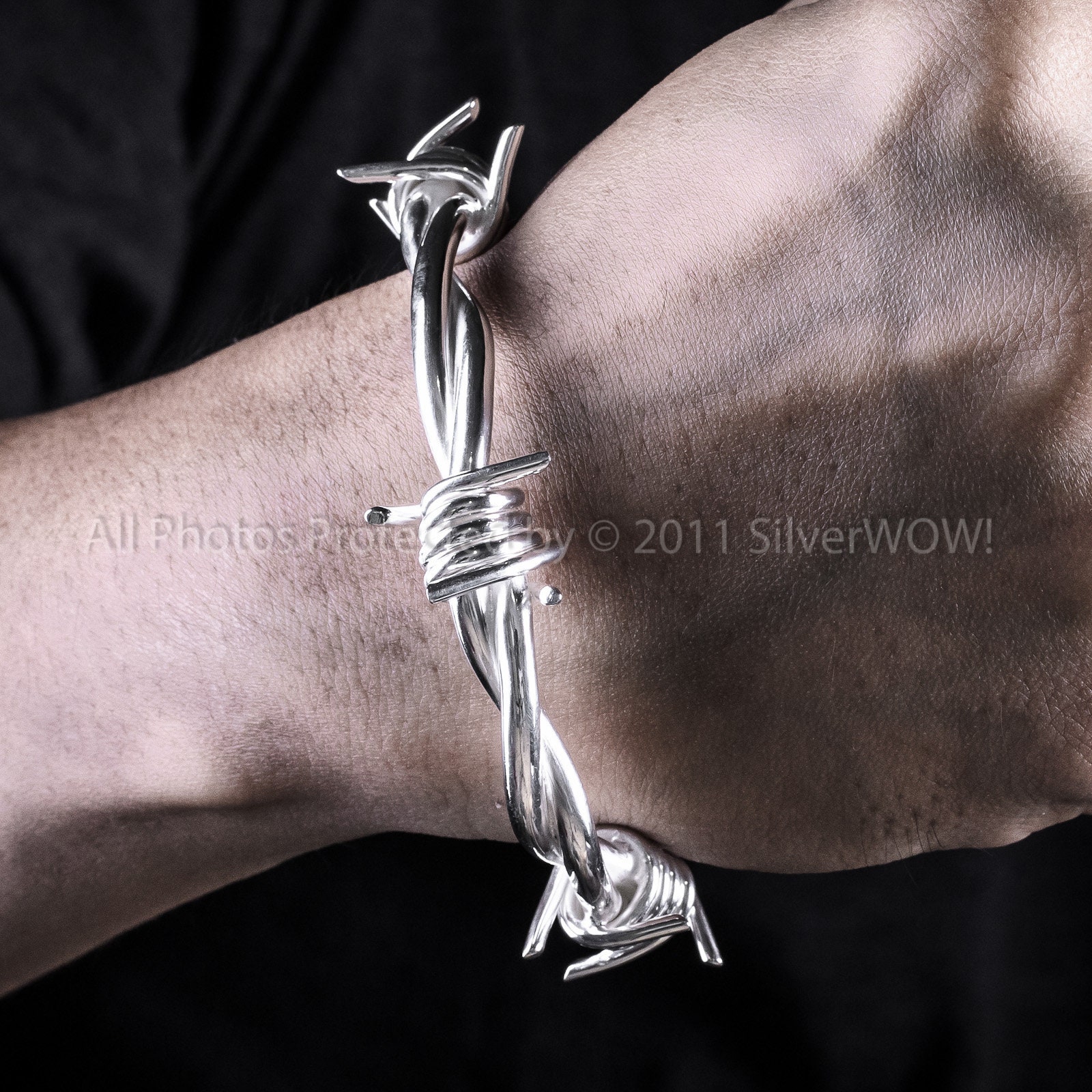 Barb Wire Bangle Bracelet | Mens Barbed Wire Wristwear | 925 Solid ...