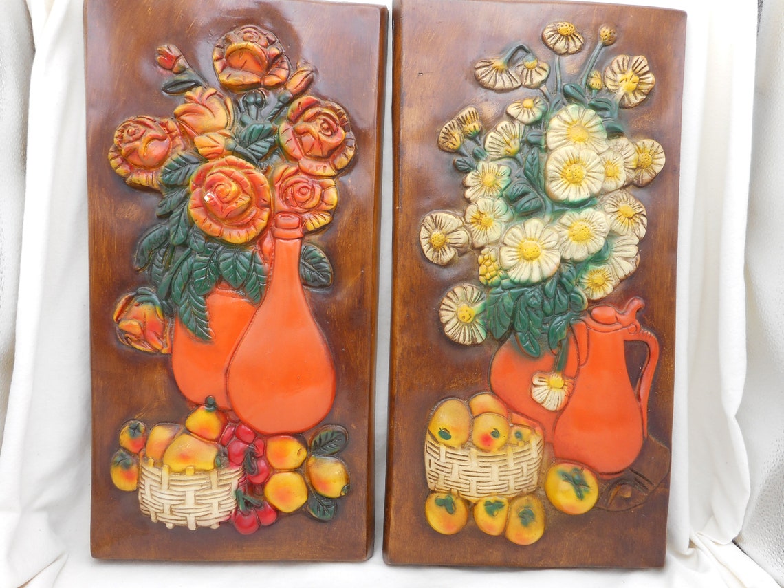 Vintage 1970's Ceramic Wall Hanging SET of 2 Flowers - Etsy