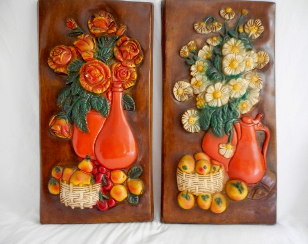 Vintage 1970s Ceramic Wall Hanging Set: Retro Kitchen Decor - Etsy