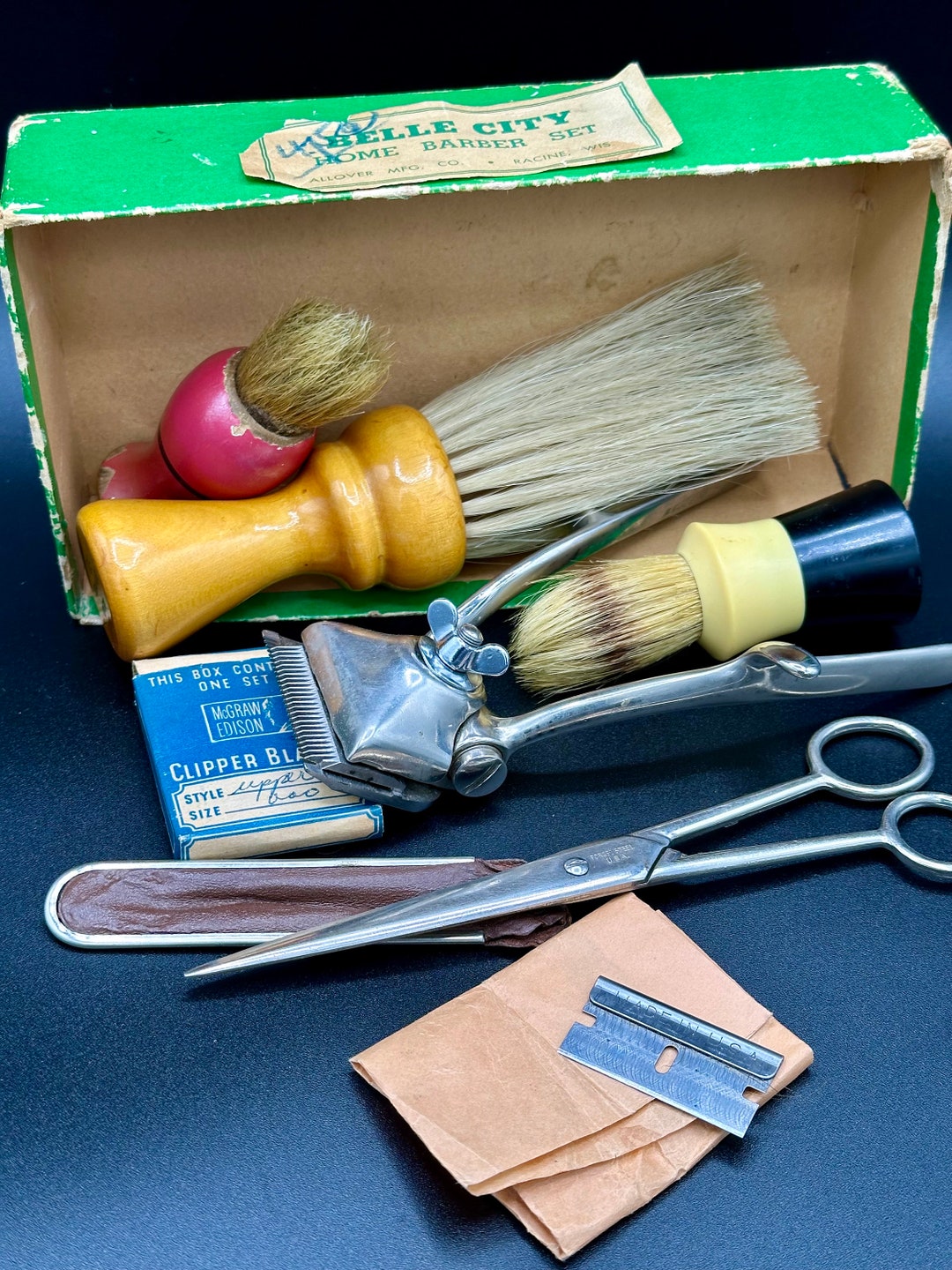Vintage Belle City Home Barber Set Allover MFG CO Racine,wis. BEAU ...