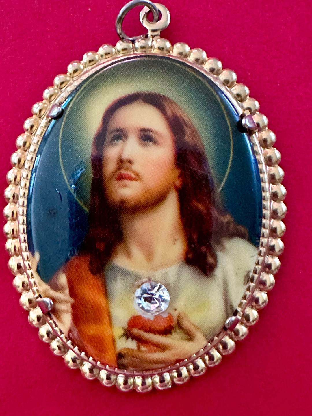 Sacred Heart of Jesus Pendant Cobachon Colorful Religious Cameo Pendant ...