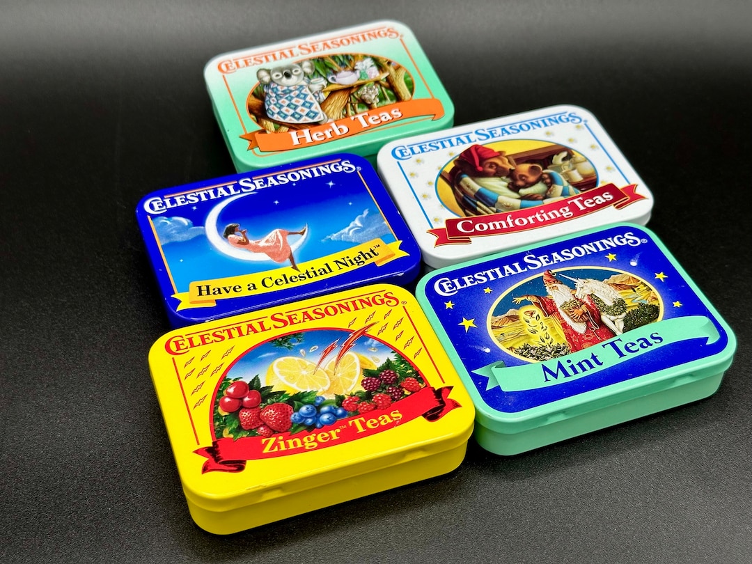 Vintage Celestial Seasonings Tea Tins, Lot of 5 Collectible Tins, Mint ...