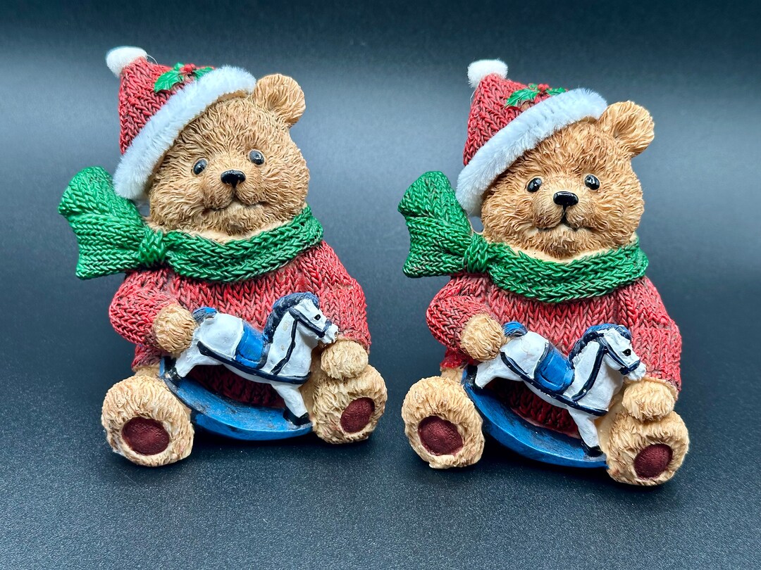 Vintage Teddy Bear Christmas Figurines: Miles Kimball Collectible Set ...