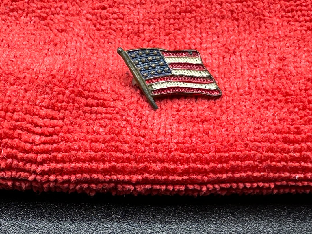 Rare Antique Brass Enamel American Flag Red White Blue Lapel Pin Brooch ...