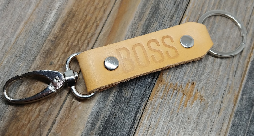BOSS Engraved Custom Leather Keychain Fob Instagram Slogan - Etsy
