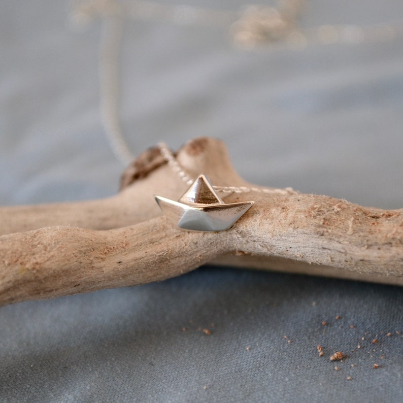 Origami Boat Necklace Silver Small Boat Pendant Cute | Etsy