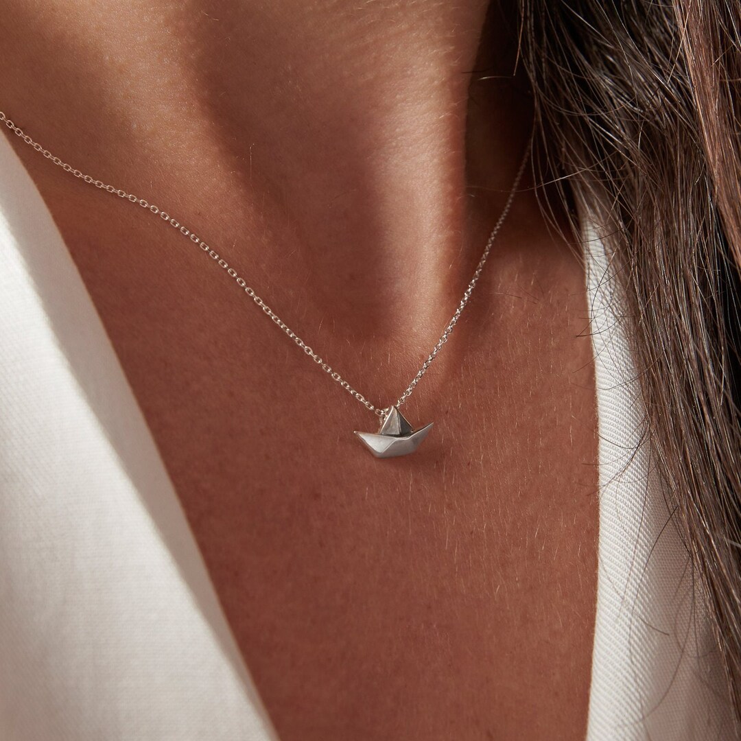 Origami Boat Necklace | Silver Small Boat Pendant | Cute Origami Paper ...