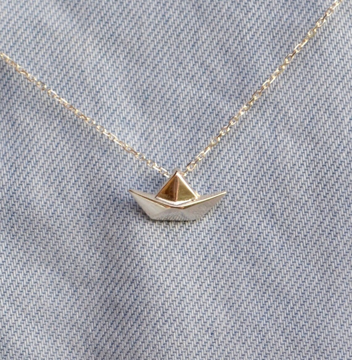Origami Boat Necklace Silver Small Boat Pendant Cute | Etsy
