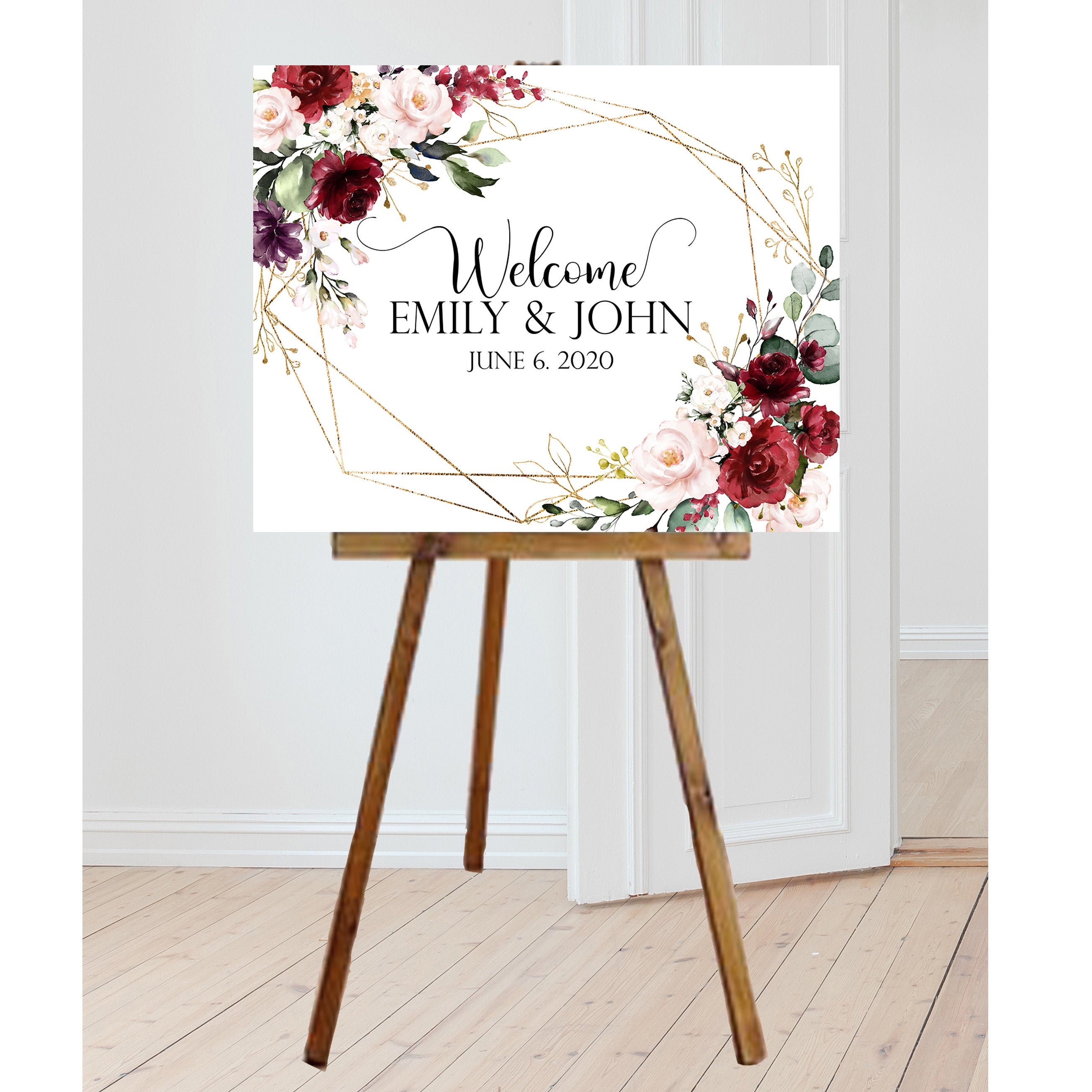 RED ROSE welcome sign deep red floral wedding wedding sign | Etsy